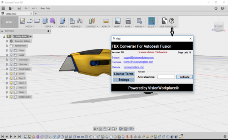 Convert or export autodesk fusion 360 file to fbx file. | Vision Workplace