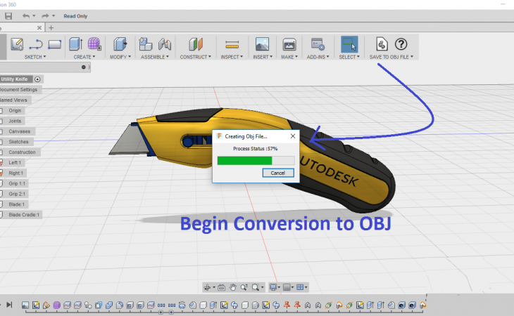 Convert or export autodesk fusion 360 file to obj file | Vision Workplace